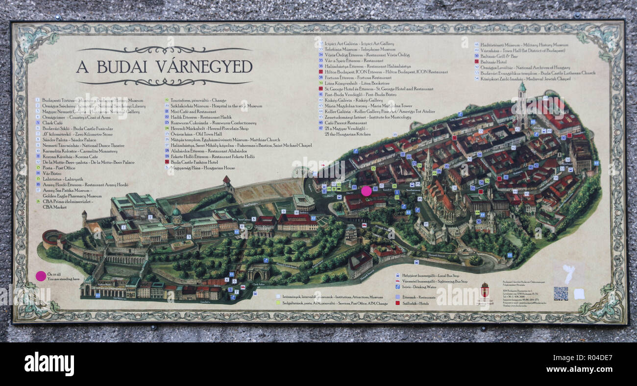 Il Buda Castle District mappa sulla parete. Si visualizza la posizione ...