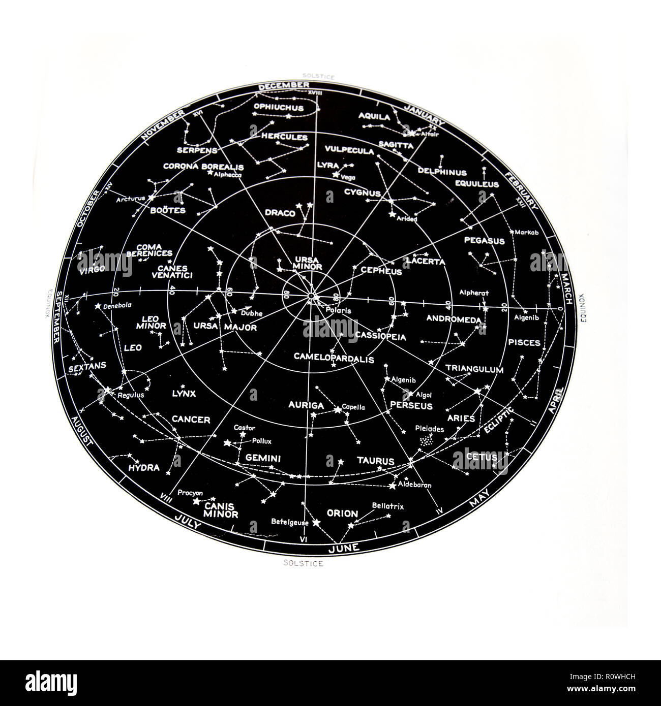 Emisfero nord stelle e costellazioni mappa del cielo Foto stock - Alamy
