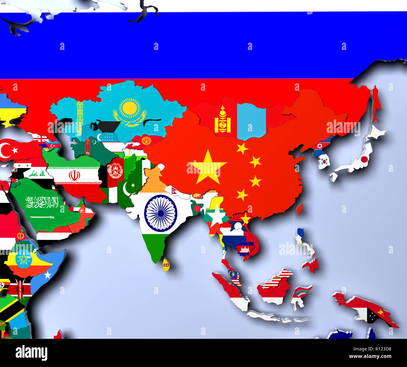 Asia mappa - altamente dettagliate in 3D illustrazione Foto stock - Alamy