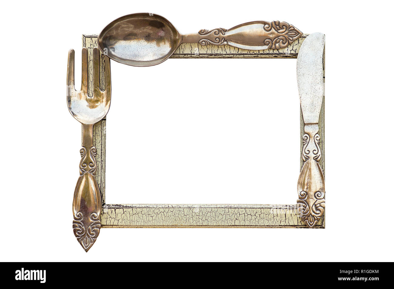 Vuoto cornice decorativa per un menu con posate in corrispondenza dei ...