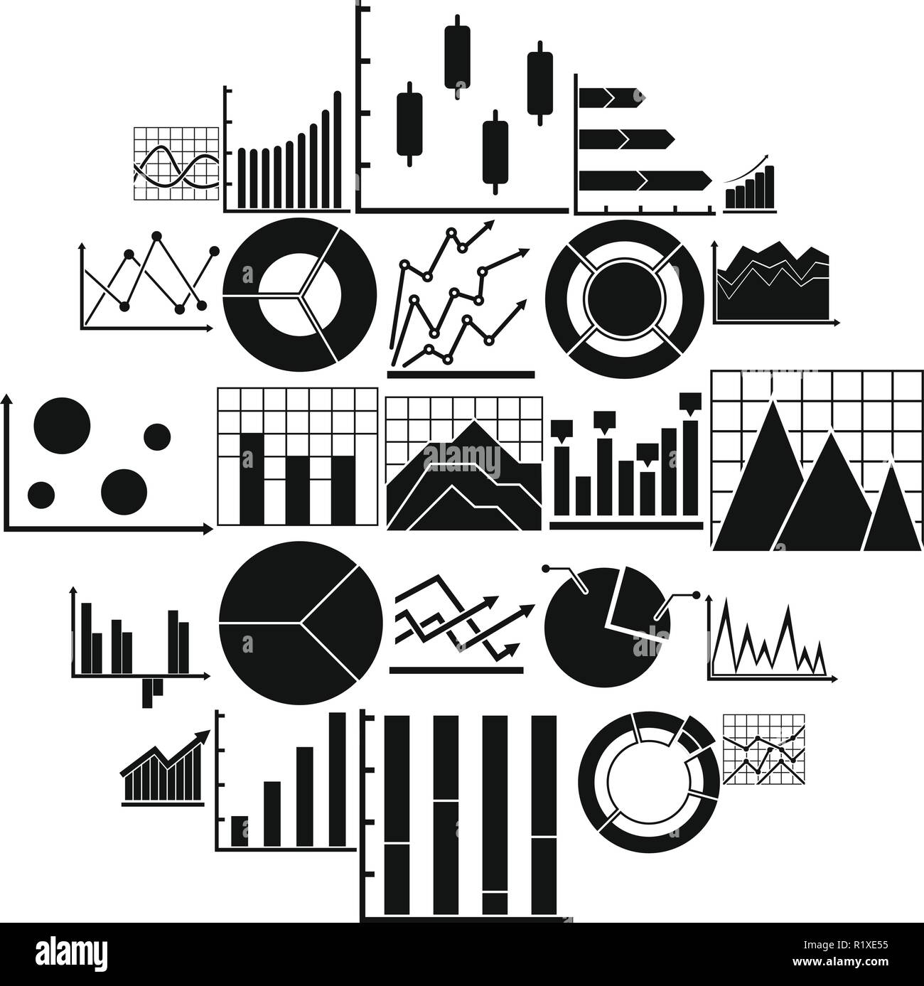 Schema grafico icon set. Semplice illustrazione del 25 diagramma icona ...