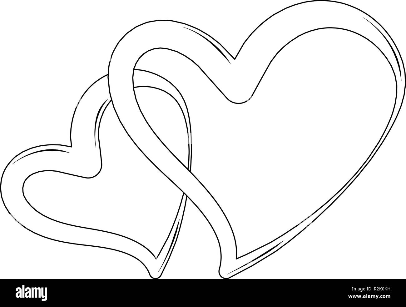 Due cuori cartoon in bianco e nero illustrazione vettoriale graphic ...