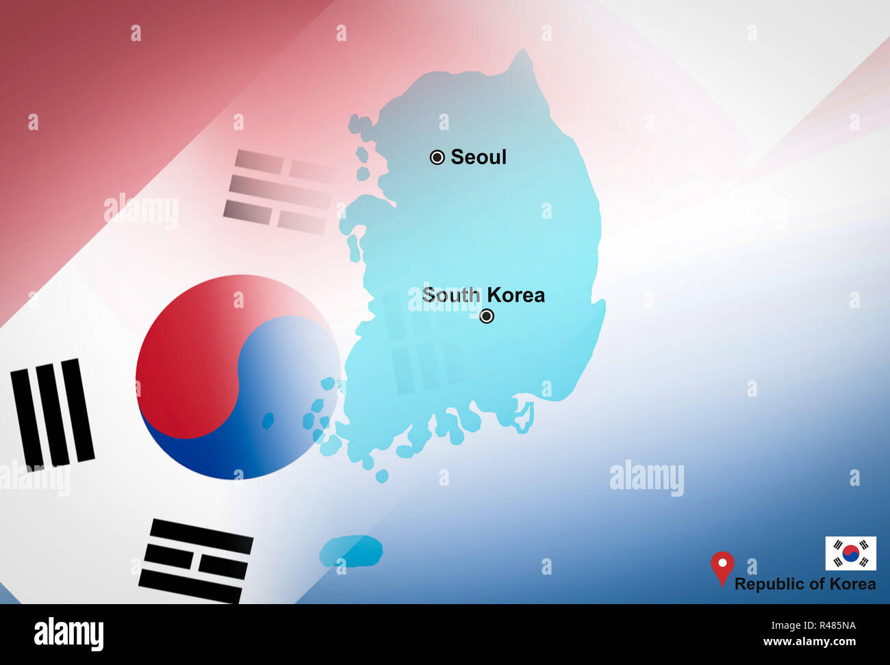 Corea del Sud mappa e Seoul con ubicazione sulla mappa il pin e la ...