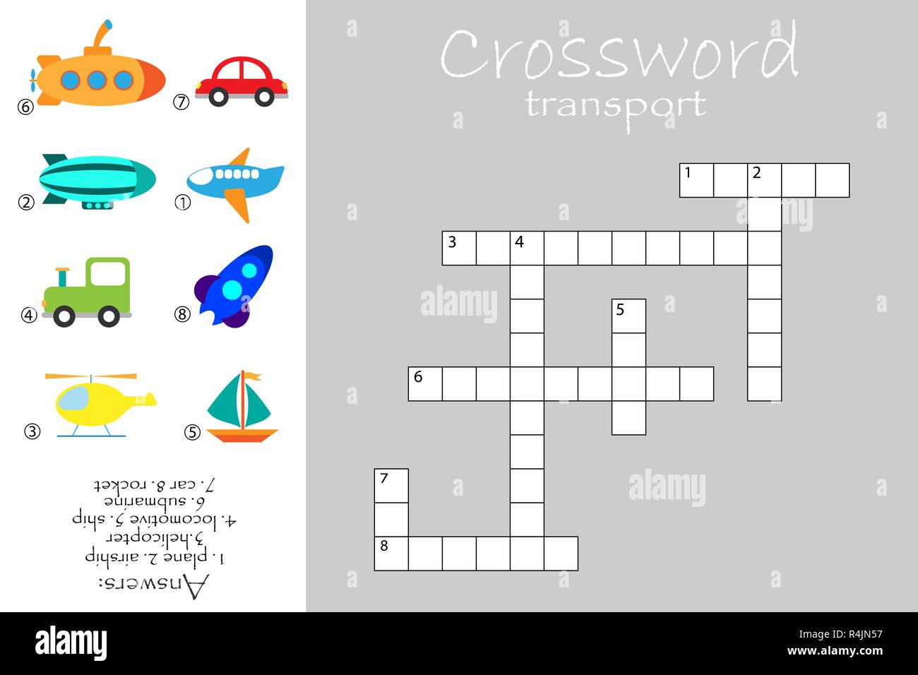 Il Cruciverba per bambini, il tema dei trasporti, divertente gioco di ...