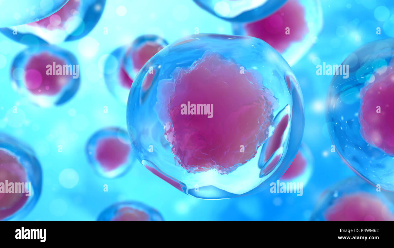 Le cellule al microscopio. Concetto di microbiologia. 3D render ...