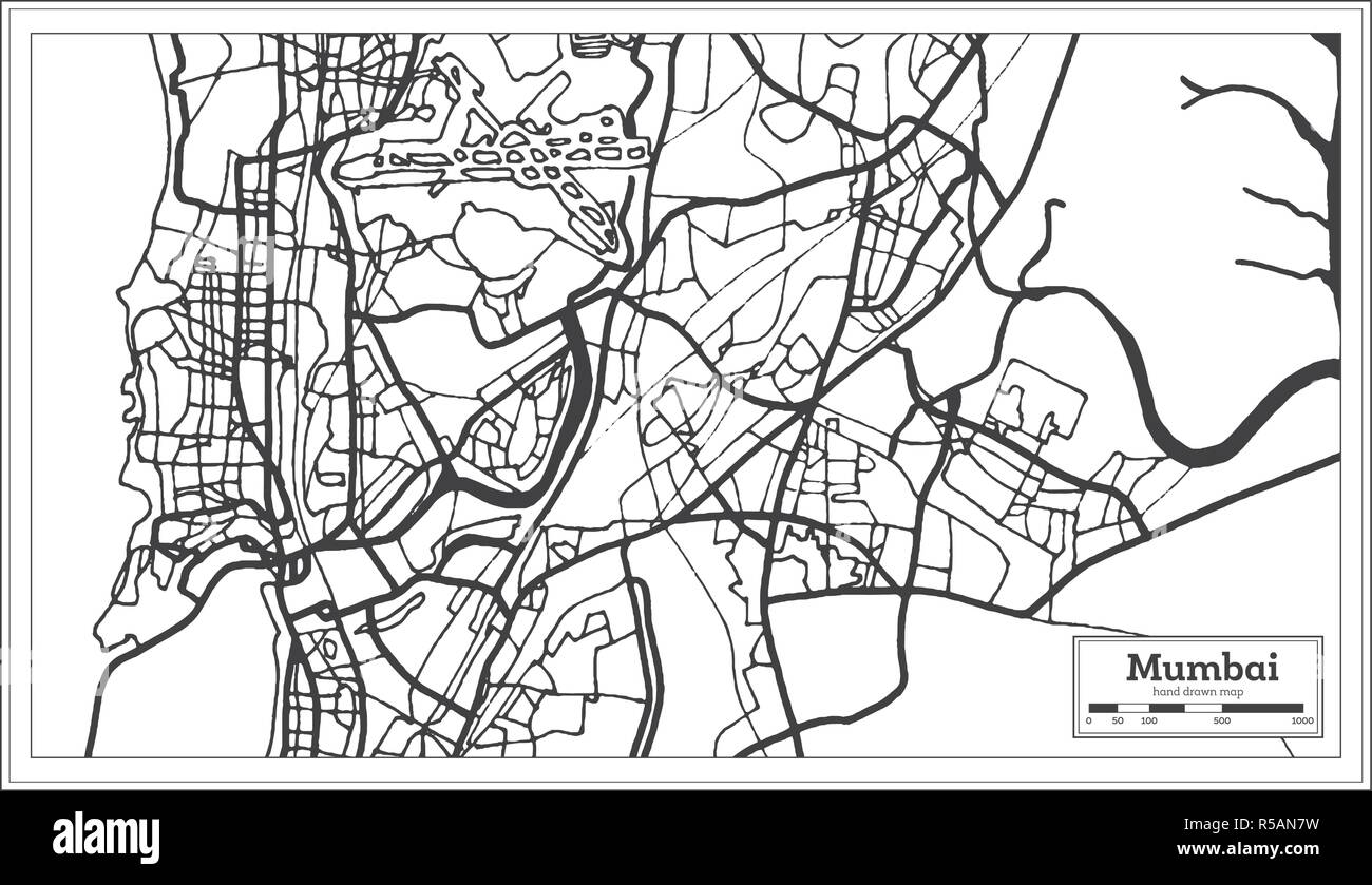 Mumbai India Mappa della città in stile retrò. Mappa di contorno ...