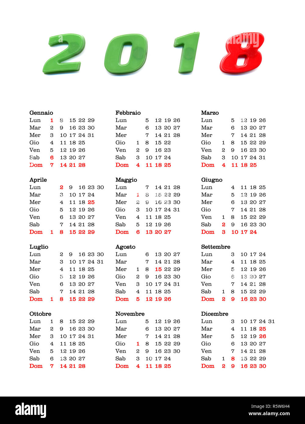 Calendario 2018 italia immagini e fotografie stock ad alta risoluzione ...