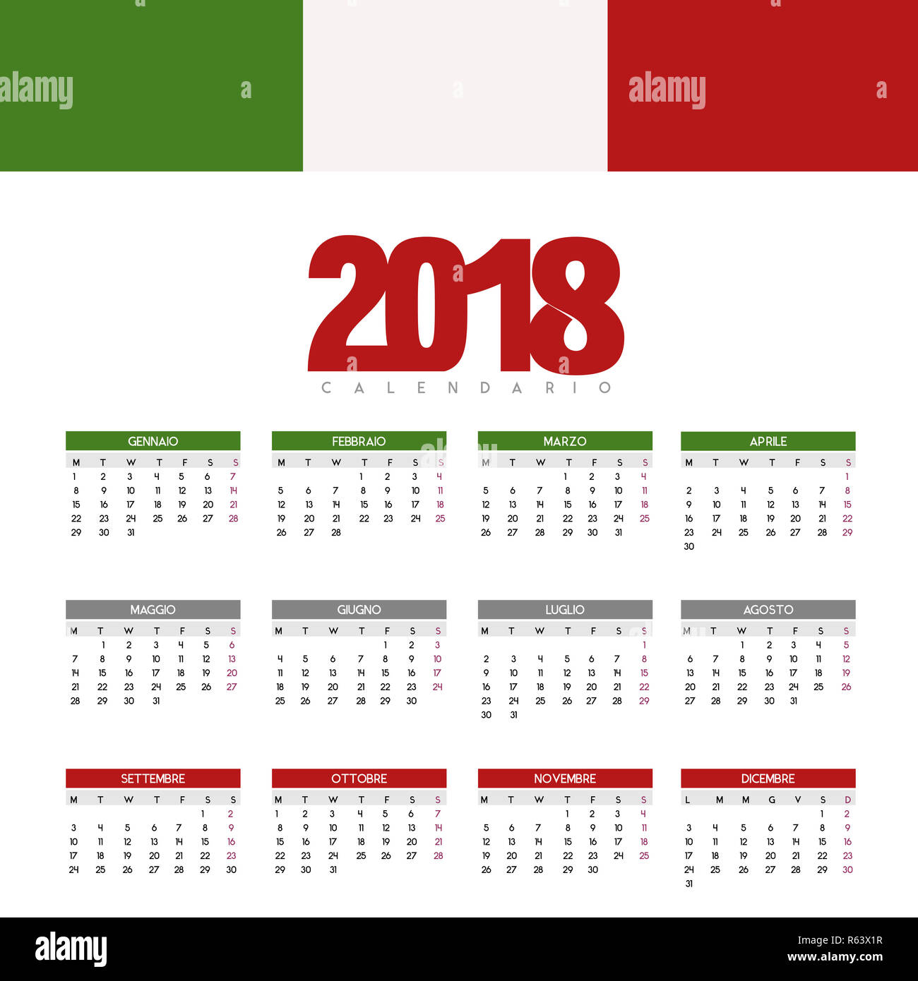 Calendario 2018 italia immagini e fotografie stock ad alta risoluzione ...