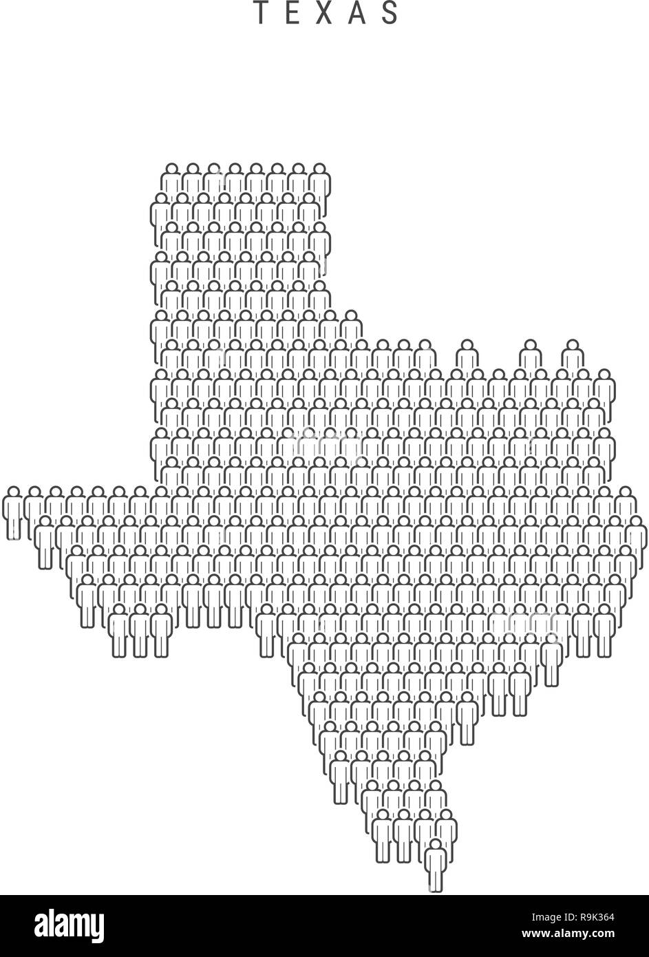 Vector Mappa di persone del Texas, Stato degli USA. Silhouette ...
