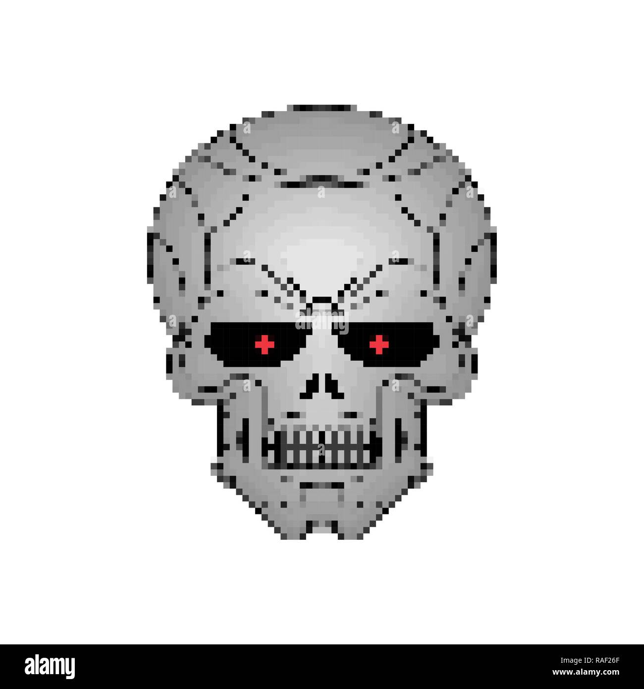 Cranio di ferro pixel art. Testa metallica lo scheletro di 8 bit ...
