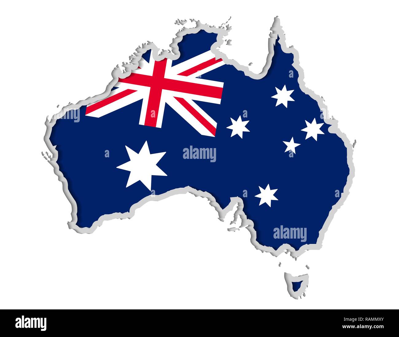 Mappa e bandiera di Australia, simboli di Australia carta tagliata ...