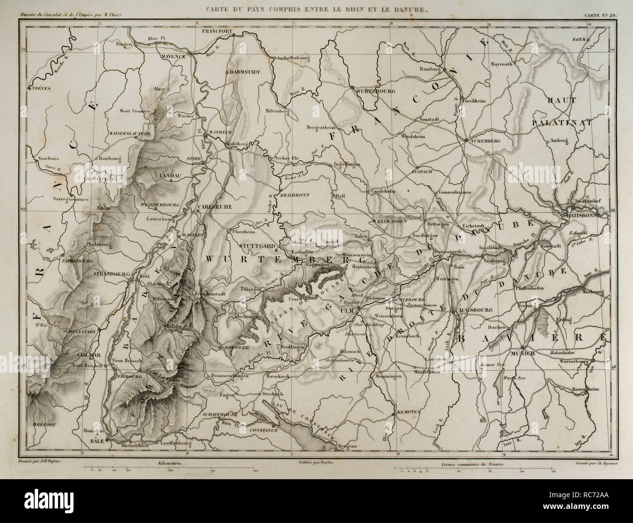 Mappa del territorio tra il fiume Reno e Danubio. Atlas de l'Histoire ...