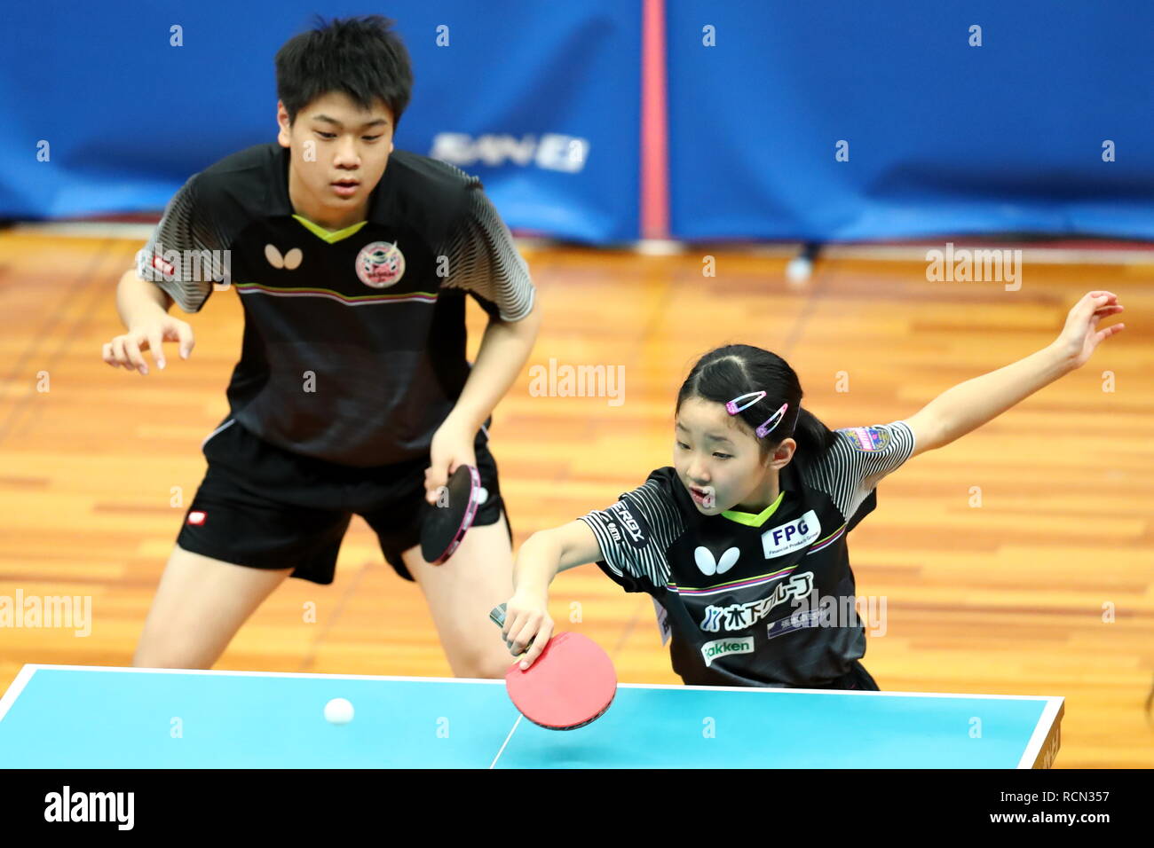 Osaka, Giappone. 15 gennaio, 2019. Yuma Hoshi & Miwa Harimoto Tennis da ...