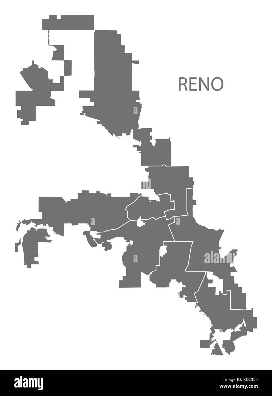 Reno Nevada mappa della città con i quartieri grigio illustrazione ...