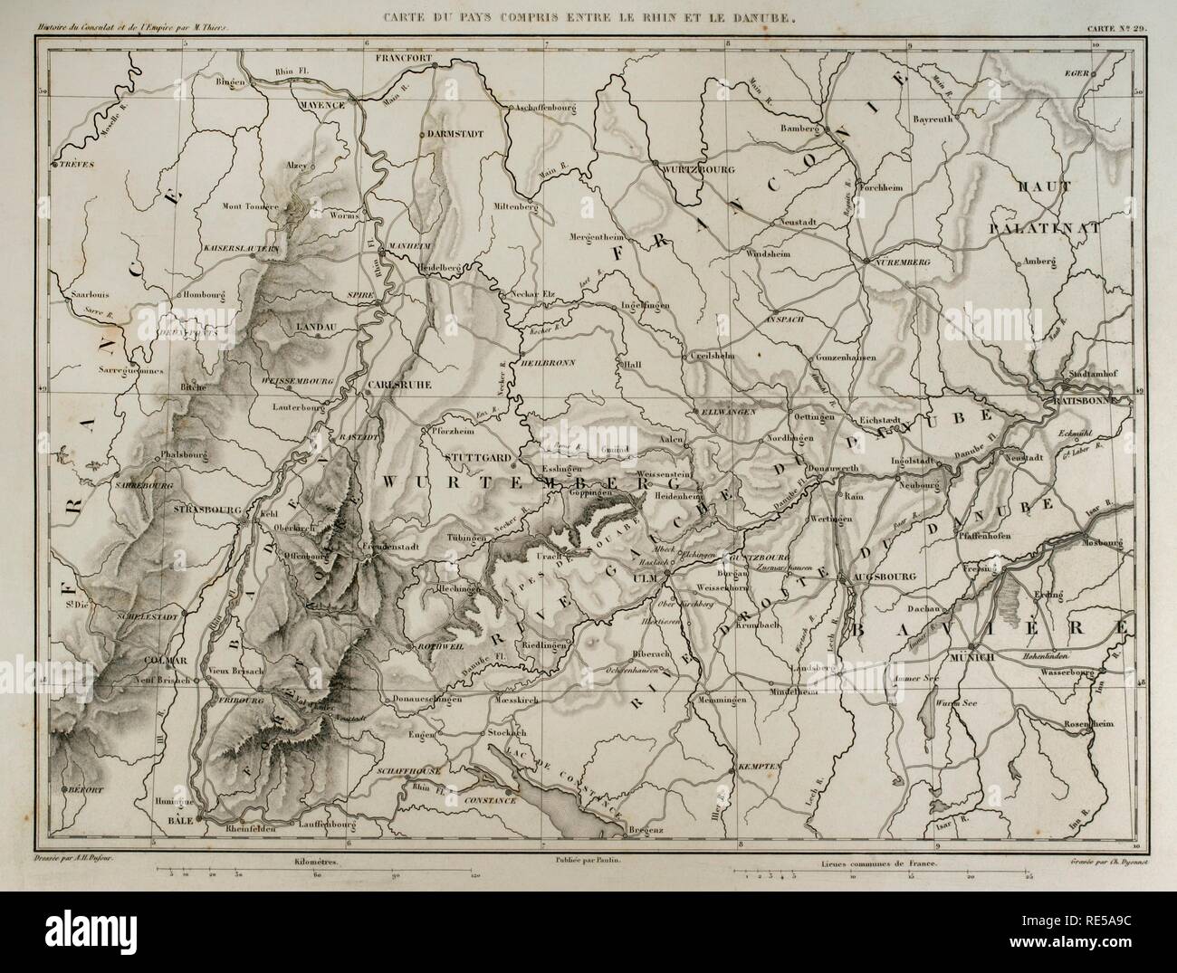 Mappa del territorio tra il fiume Reno e Danubio. Atlas de l'Histoire ...