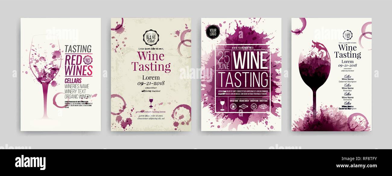 Raccolta di modelli con disegni di vino. Brochure, poster, biglietti di ...