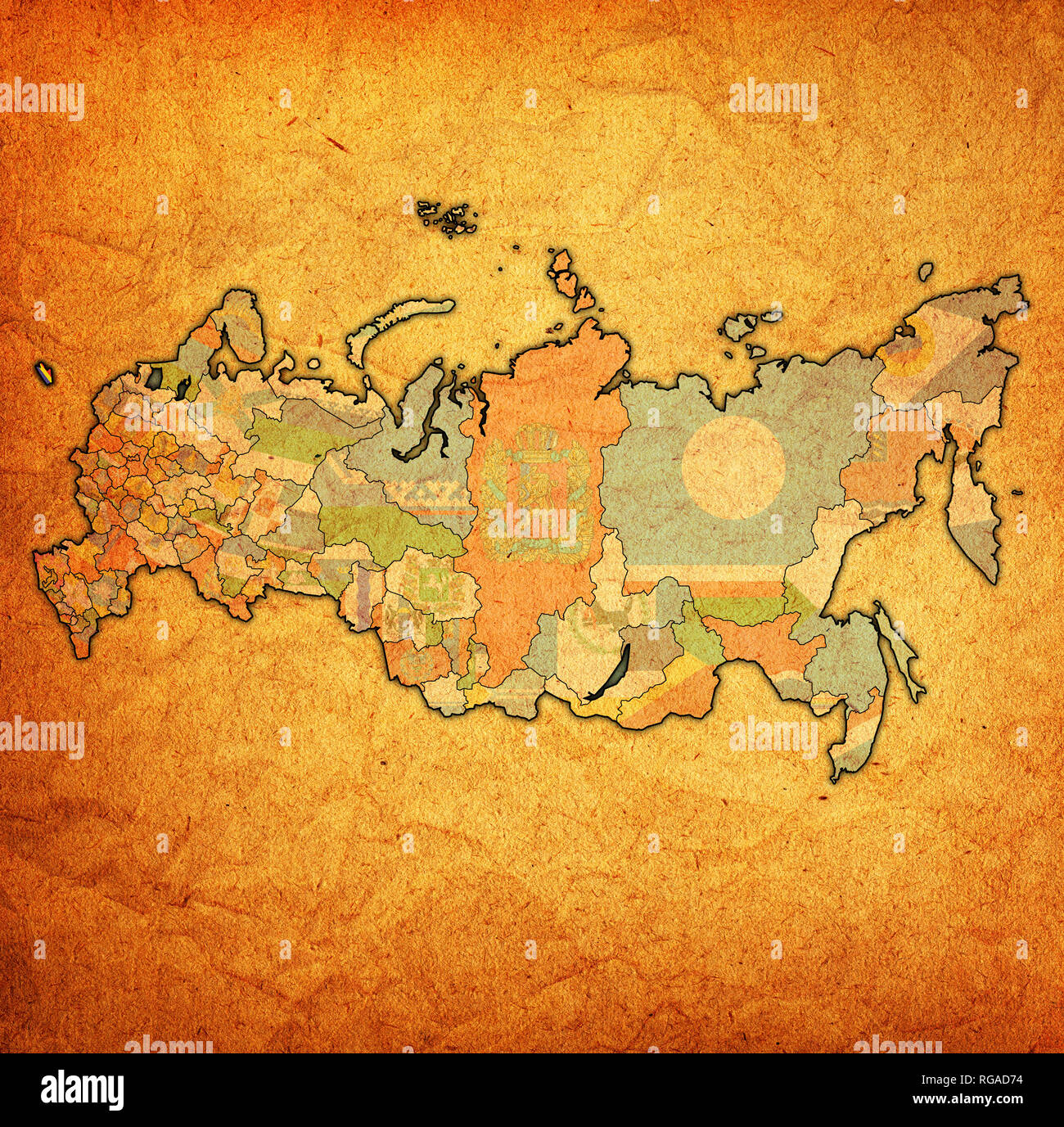 Emblema della regione di Kaliningrad sulla mappa con le divisioni ...