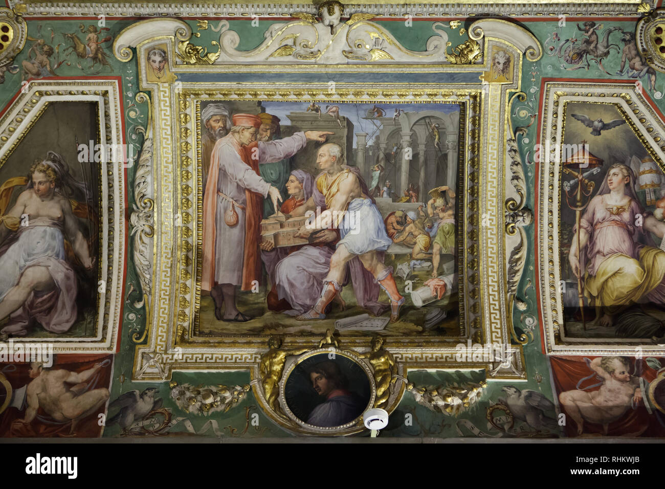 Filippo Brunelleschi (inginocchiato) e Lorenzo Ghiberti mostra a Cosimo ...