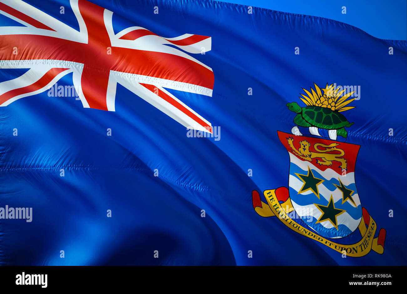 Bandiera delle Isole Cayman. 3D sventola bandiera dei Caraibi design ...