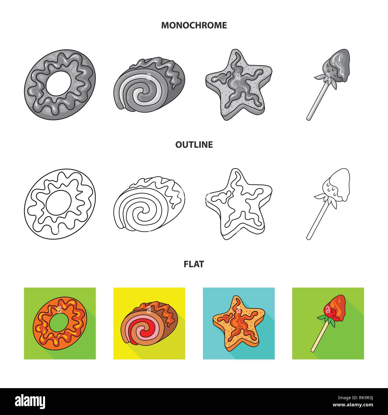 Illustrazione Vettoriale di dolciumi e logo culinario. Set di prodotti ...