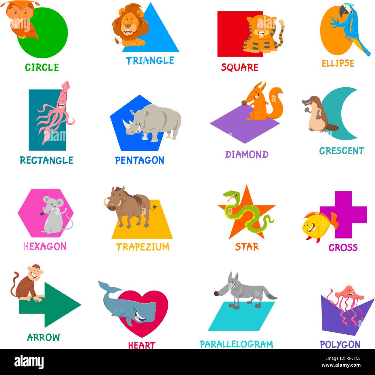 Cartone animato educativo illustrazione delle forme geometriche di base ...