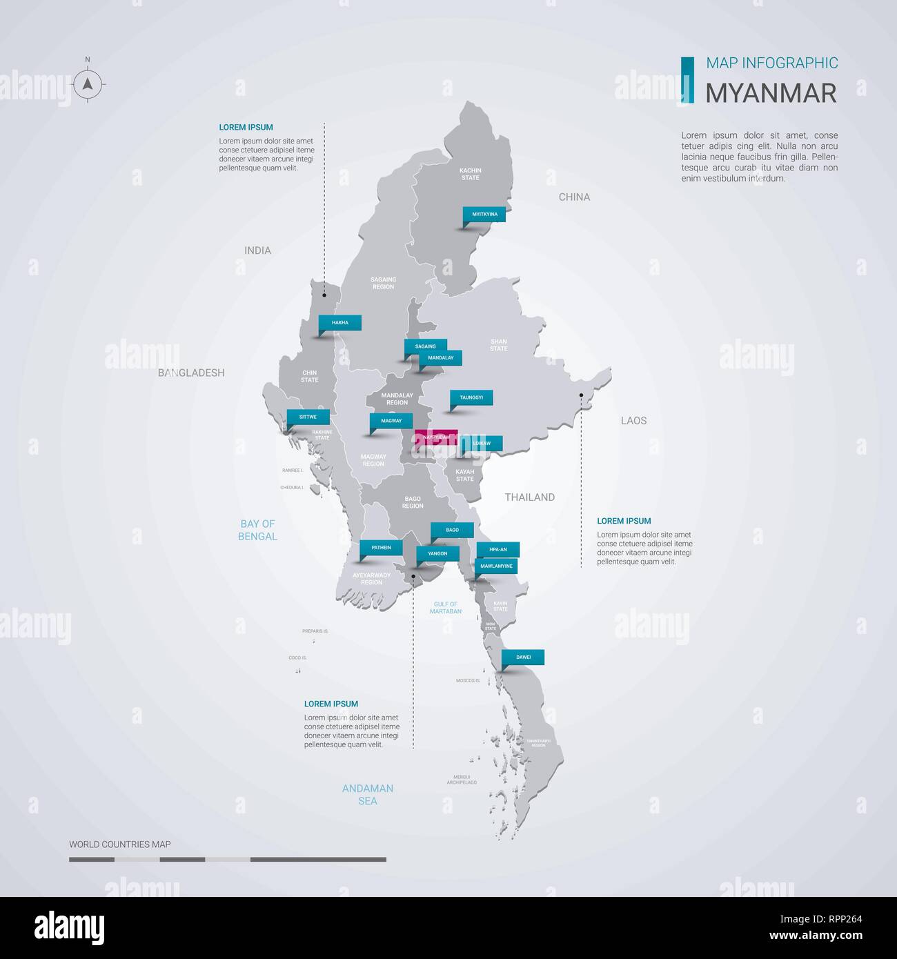 Mappa del myanmar Immagini Vettoriali Stock - Alamy