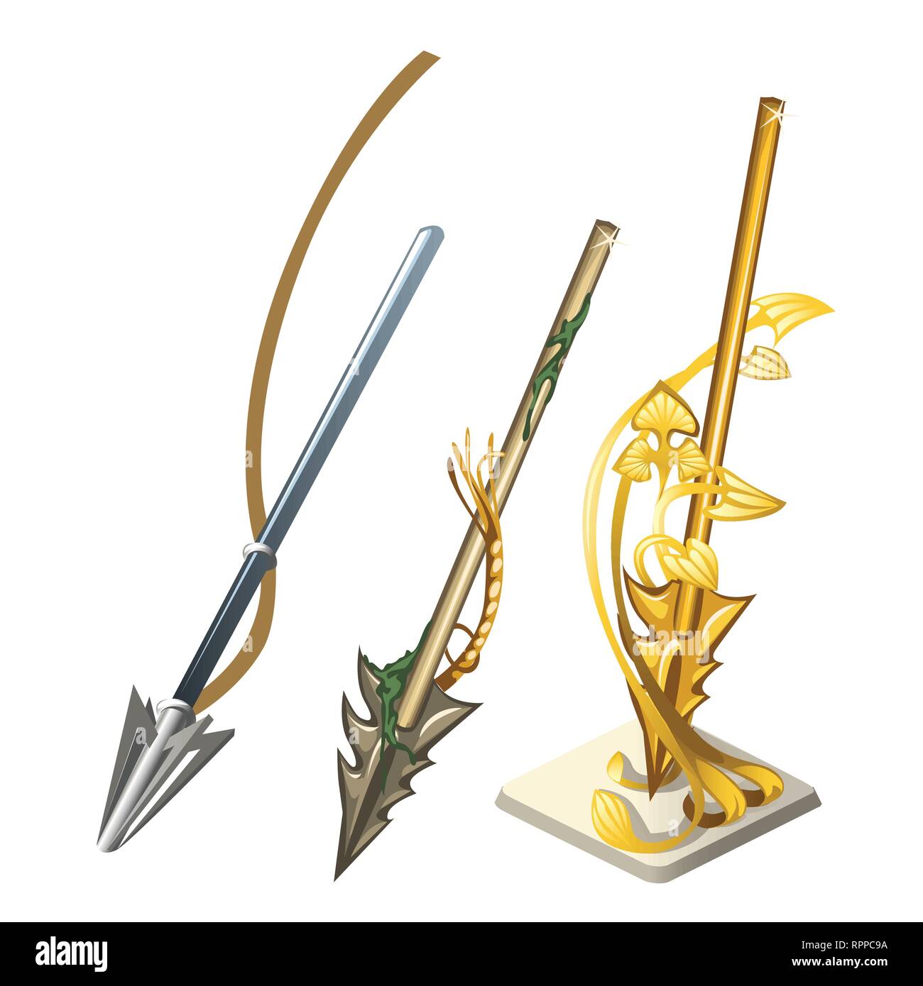 Serie di frecce arpione isolati su sfondo bianco. Il souvenir è in oro ...