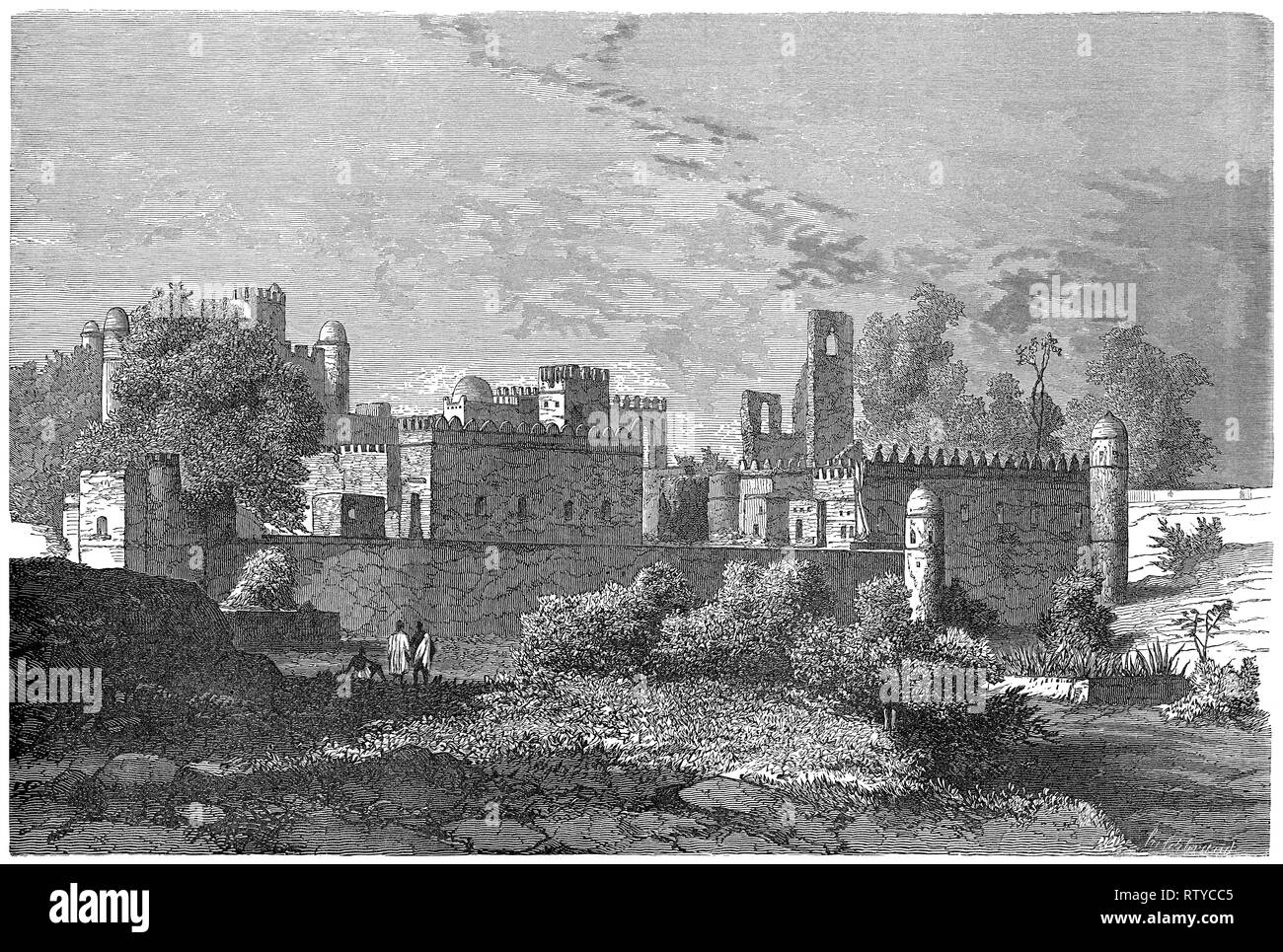 1880 vintage incisione dei resti della Royal Enclosure o Fasil Ghebbi ...