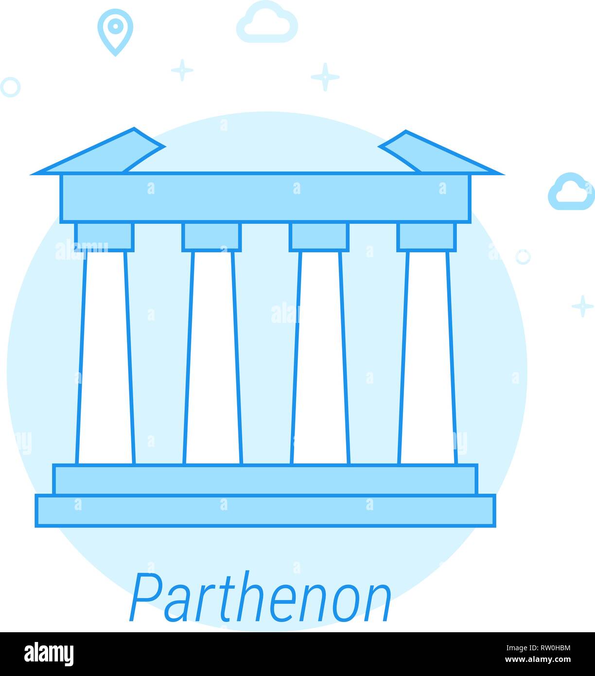 Il Partenone di Atene, Grecia piatto icona Vettore. Monumenti storici ...