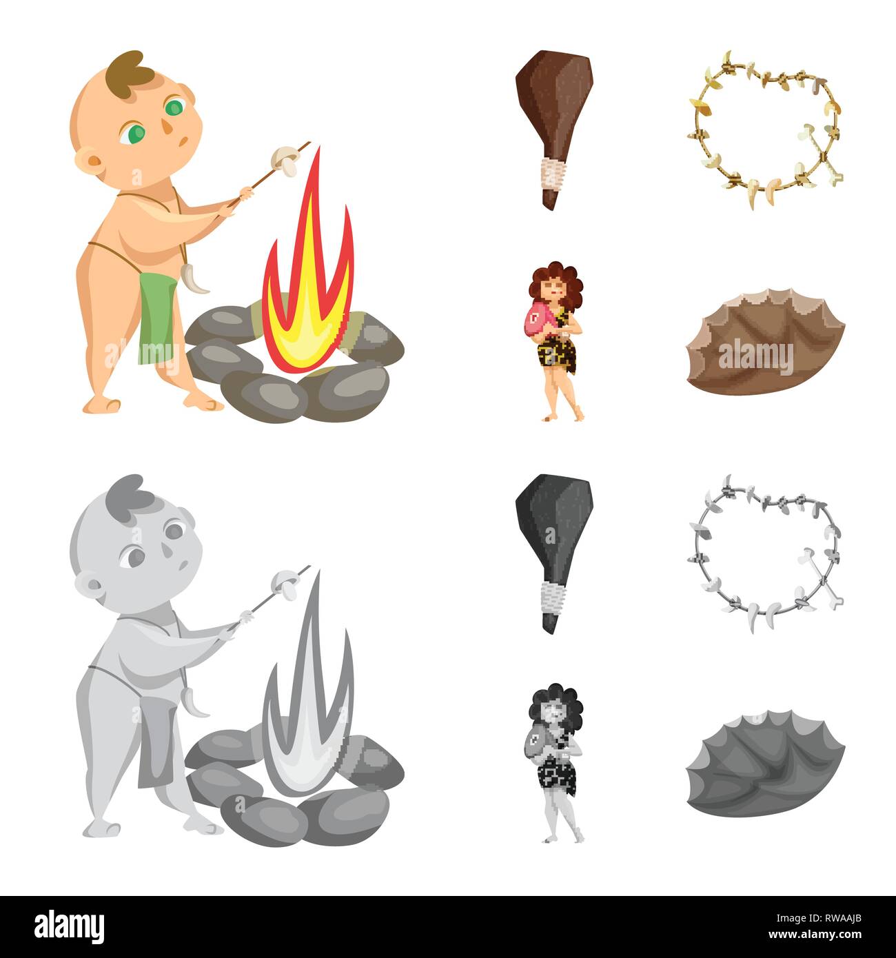 Kid,randello,collana,donna,pietra focaia,preistoria,arma,osso ...