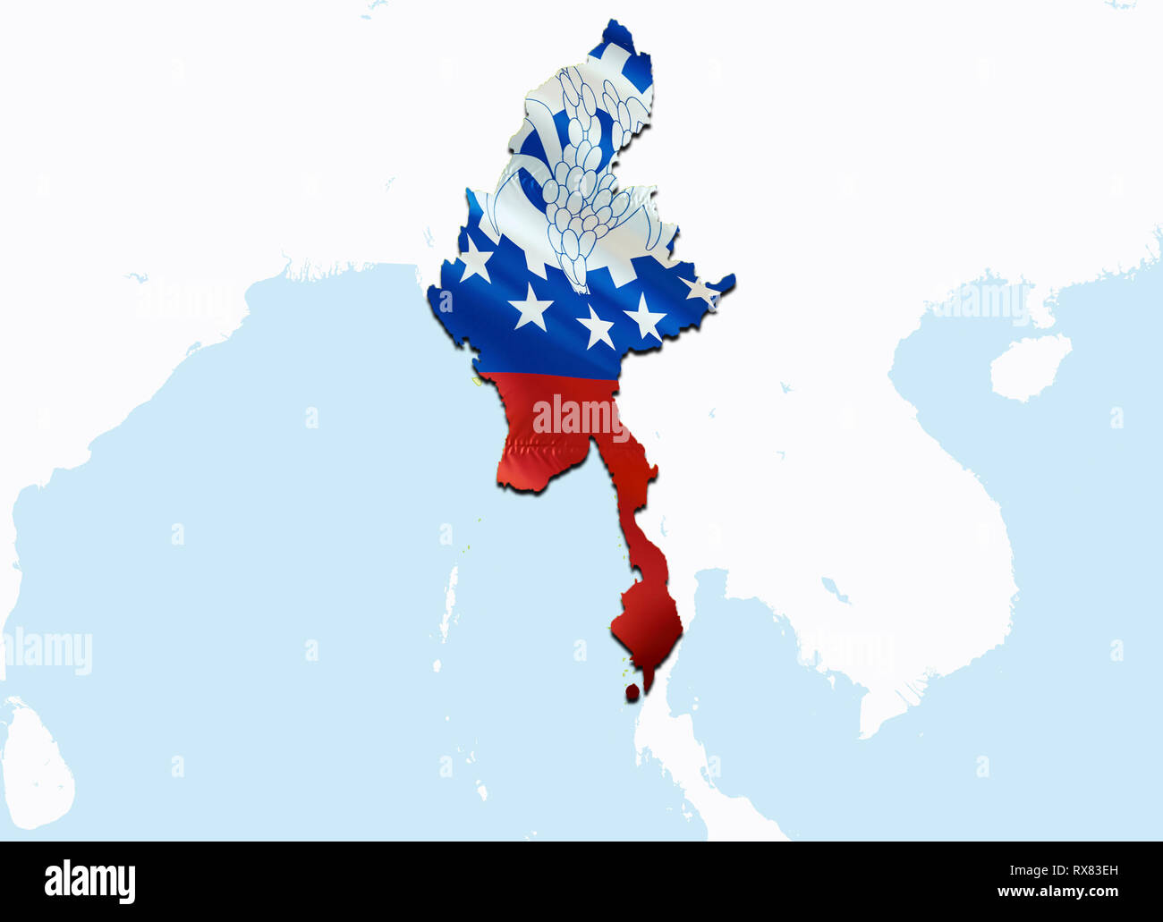 Mappa di bandiera del Myanmar. 3D rendering Myanmar mappa e bandiera su ...