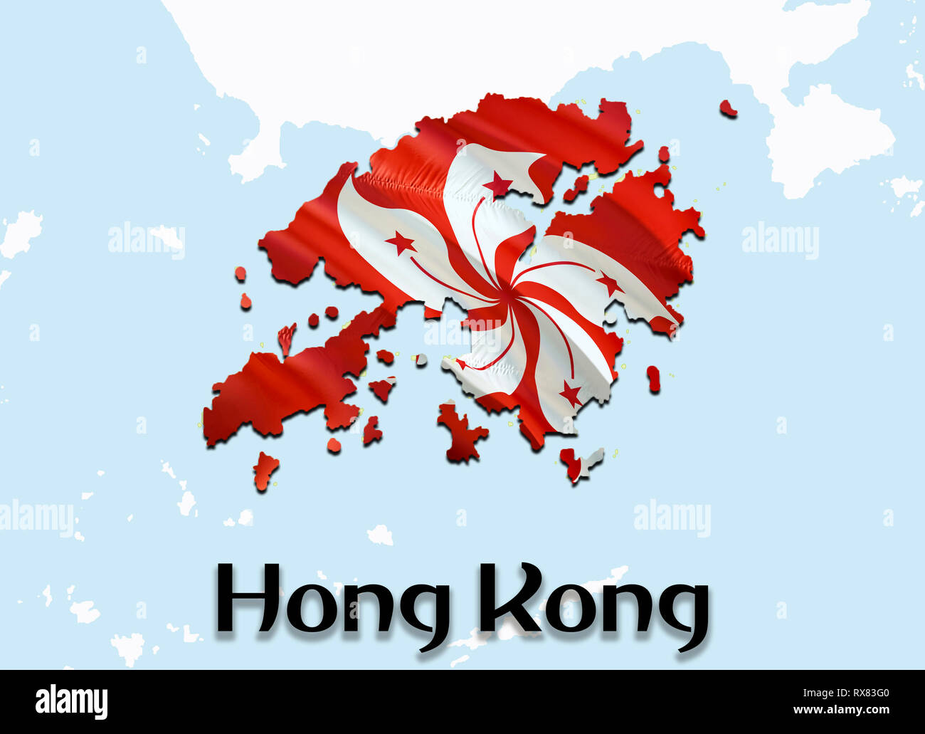 Bandiera Mappa di Hong Kong. 3D rendering Hong Kong mappa e bandiera su ...