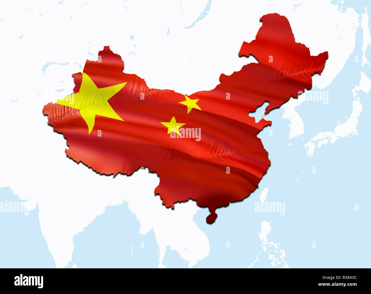 Bandiera Mappa della Cina. 3D rendering Cina mappa e bandiera su Asia ...