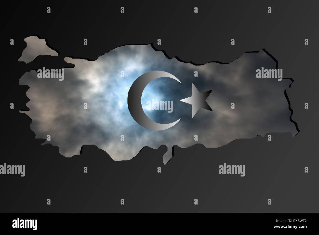 Bandiera turca simboli stella bianca e la luna in turco mappa Foto ...