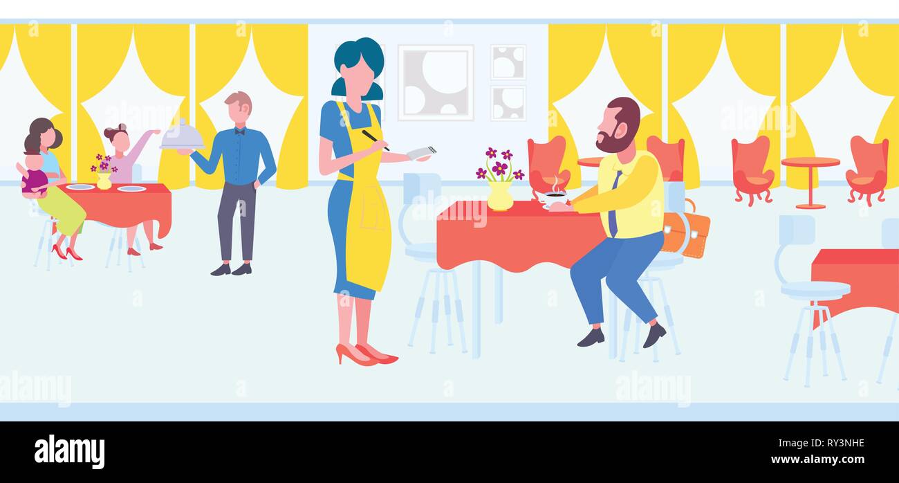 I camerieri che servono e prendendo gli ordini da clienti di cafe ...