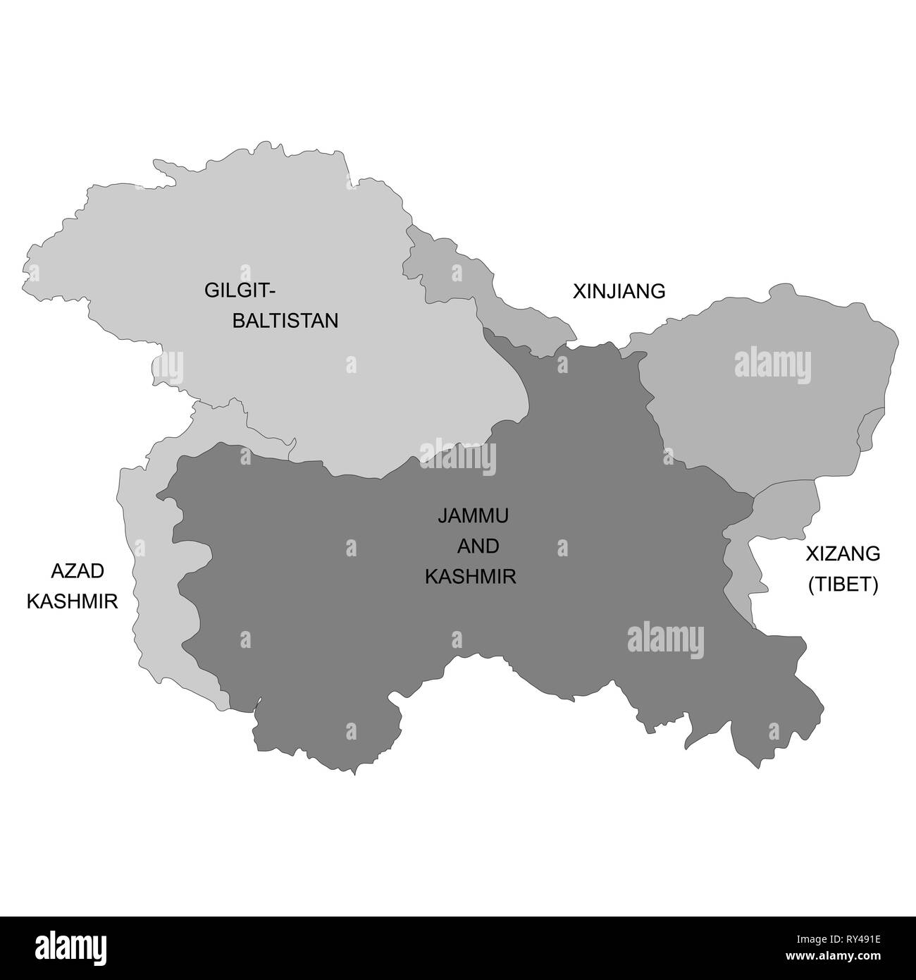 Mappa della regione del kashmir Foto e Immagini Stock in Bianco e Nero ...