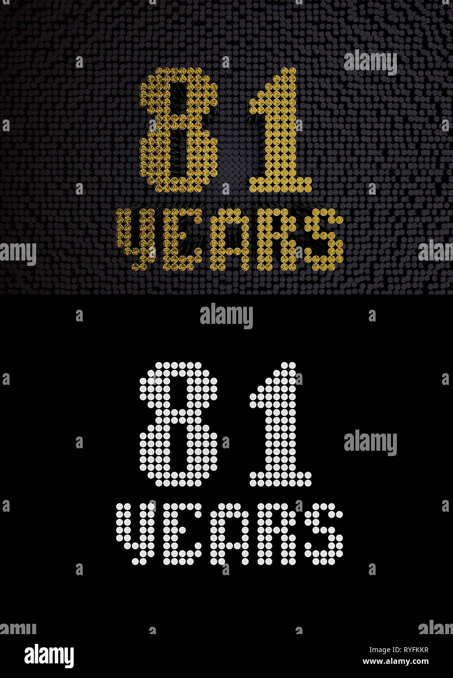 Numero aureo ottanta anni (numero 81 anni) font tratteggiata, vista ...