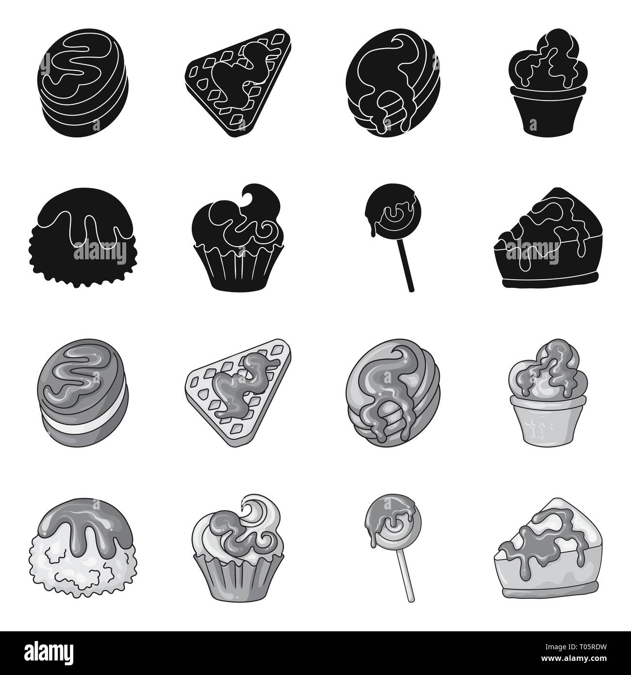 Il design del vettore di dolciumi e segno culinario. Set di prodotti ...
