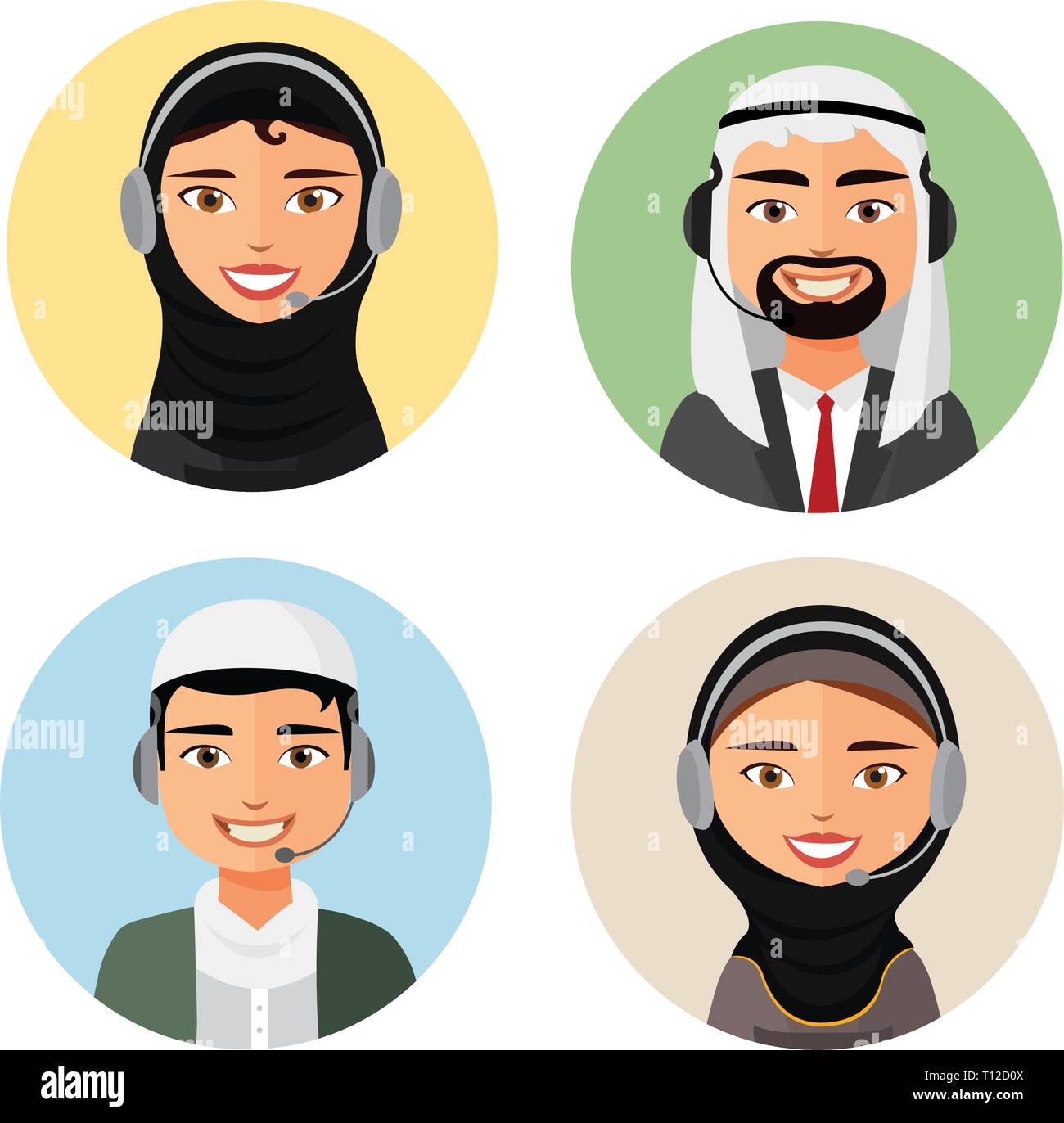 Operatore di call center con cuffia la gente araba icona client e ...