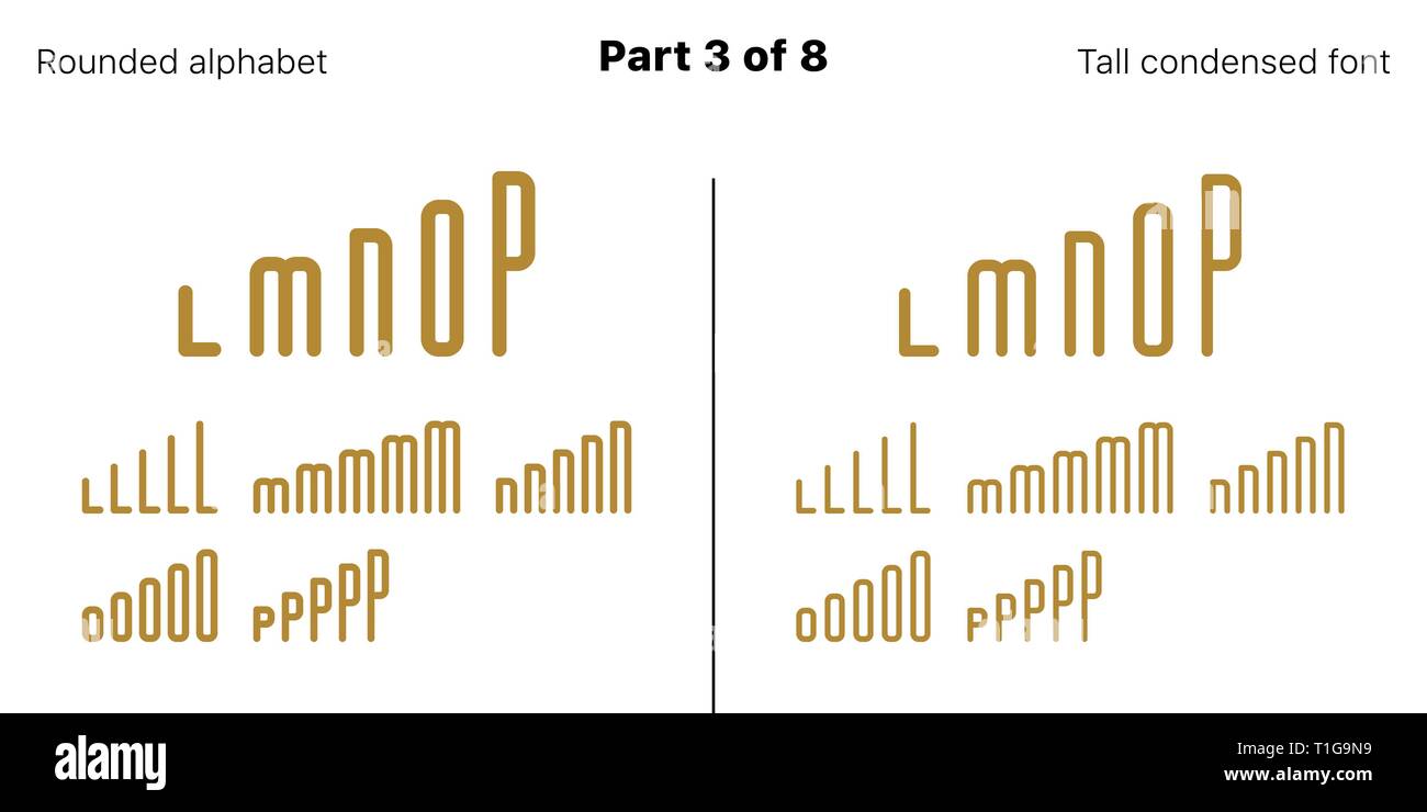 Grassetto condensato sans serif font, arrotondato. Vettore di caratteri ...