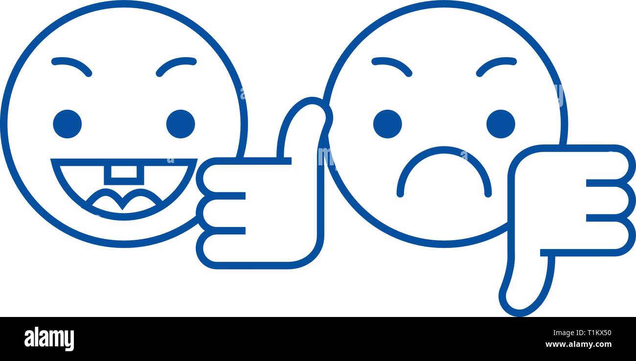 Pollice in alto e in basso gli Emoji icona linea concept. Pollice in ...