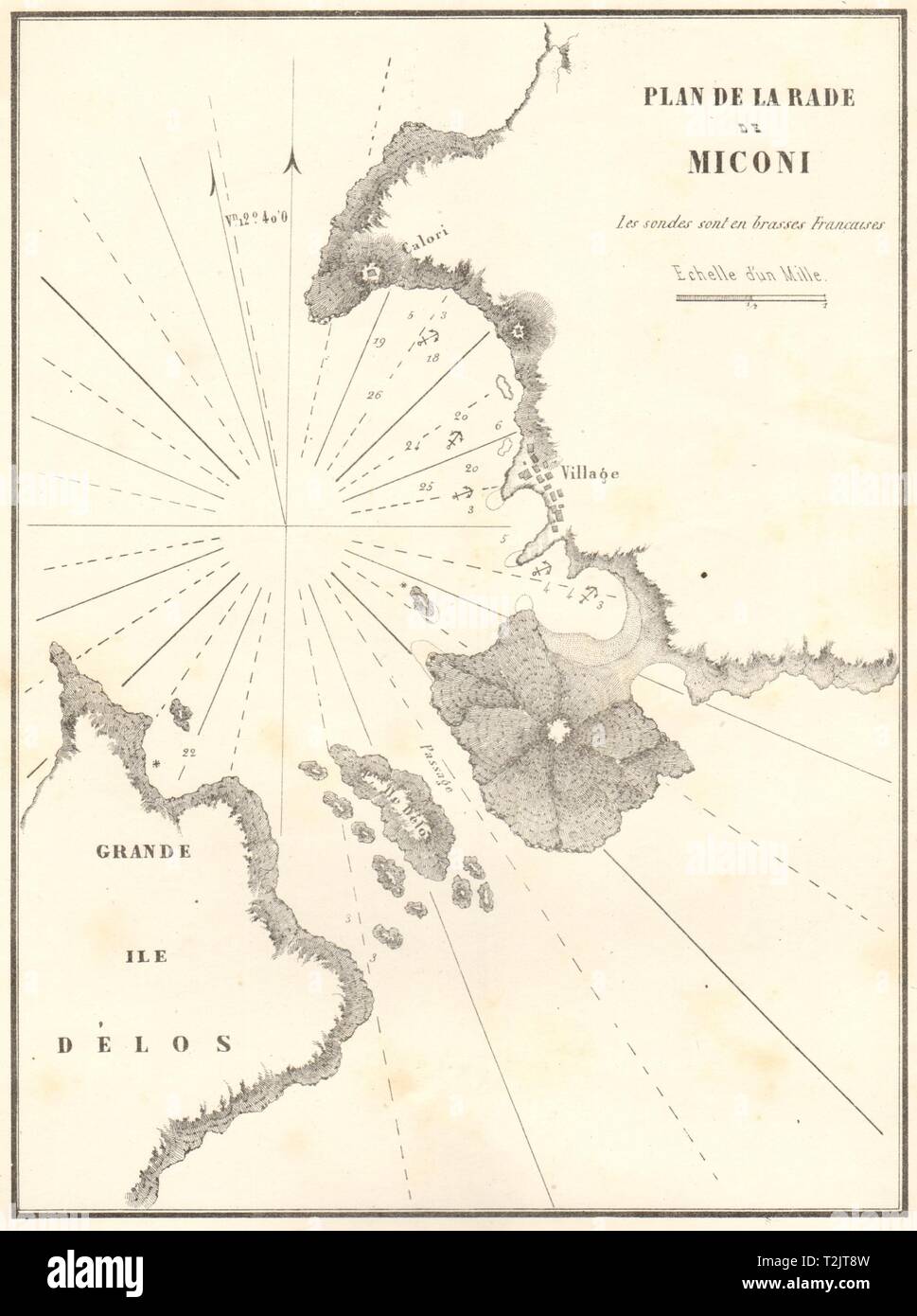 Porto di Delos. " Plan de la Rade de Miconi'. La Grecia. Rhenea ...