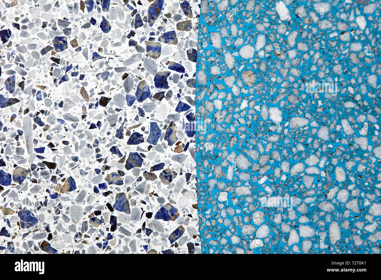 Texture e vernici colorate con piccoli ciottoli. Vecchio blu e grigio ...