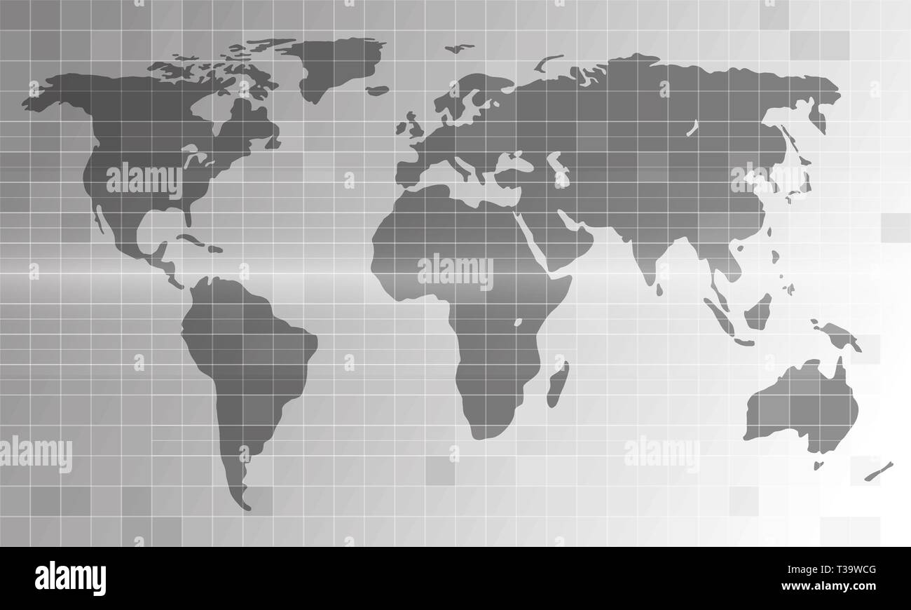 Mappa del mondo su sfondo monocromatico. Mappa digitale in stile ...