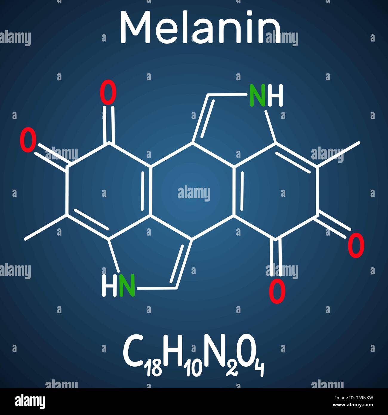 Molecola di melanina. Formula chimica di struttura e modello di ...