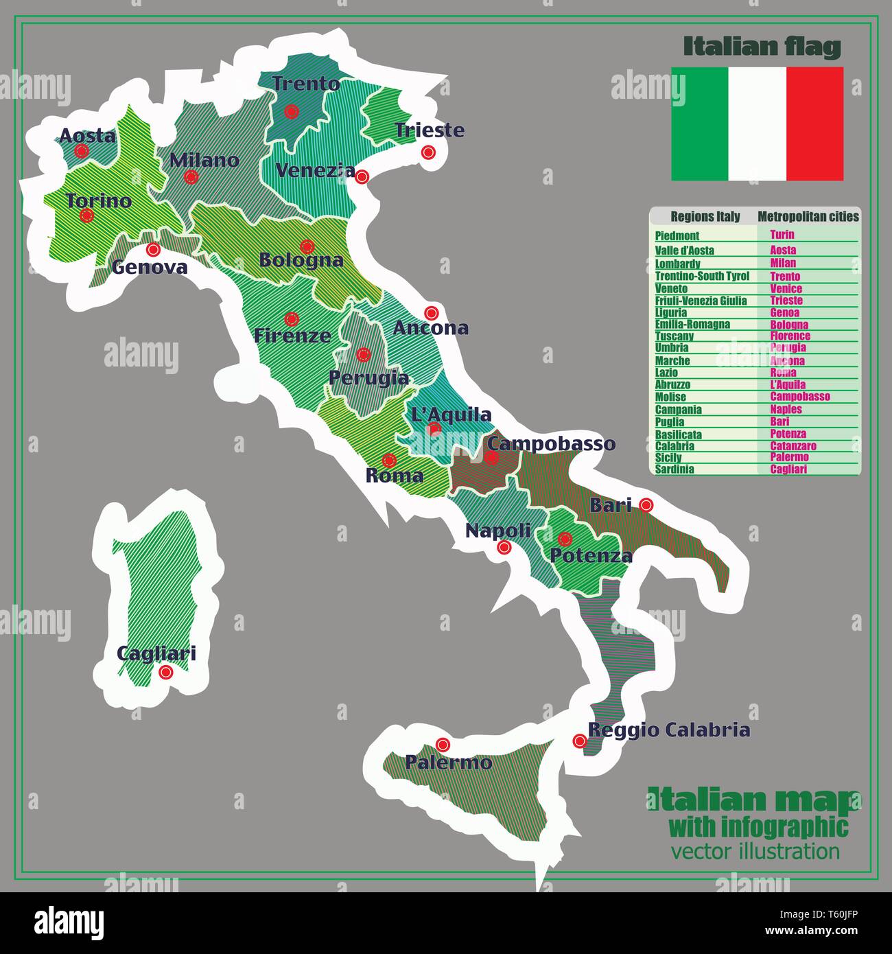 Mappa di Italia con una infografica. Illustrazione colorata con mappa ...