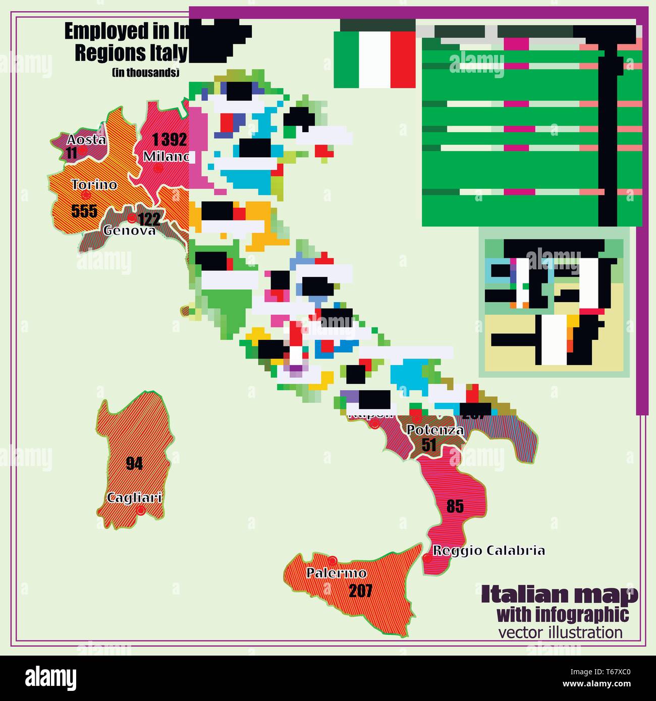 Mappa di Italia con una infografica impiegate nell'industria ...