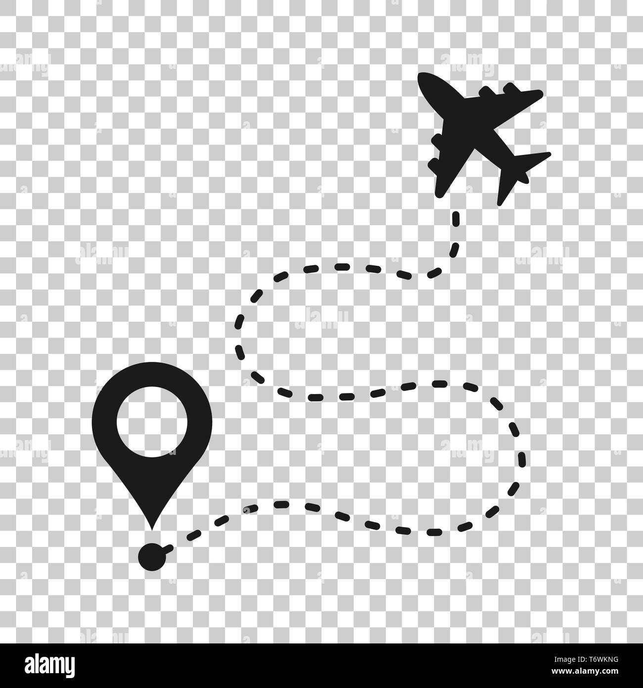 Volo in aeroplano icona del percorso in stile trasparente. Linea di ...