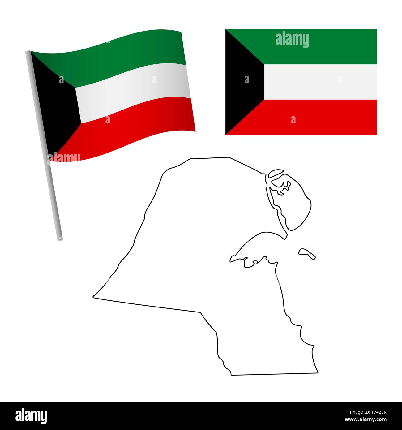 Bandiera del Kuwait e la mappa. Sfondo patriottico. Bandiera nazionale ...
