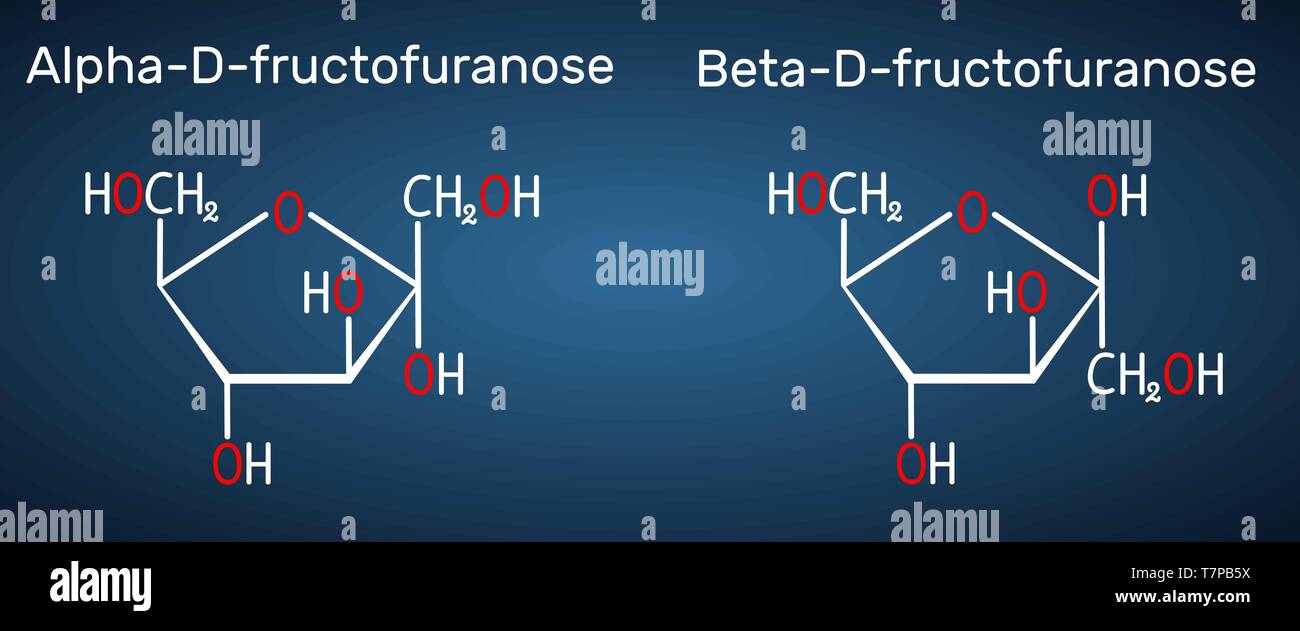 Il fruttosio, alfa-D-fruttofuranosio, beta-D-fruttofuranosio molecola ...